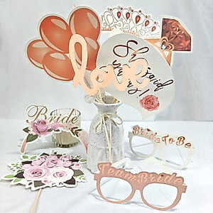 23 PCS Wedding Bridal Shower Photo Booth Props and Inflatable Selfie Photo Frames,Rose Gold Bride to Be Selfie Photo Booth Frame Props,Wedding Decoration Bachelorette Engagement Party Favor Supplies
