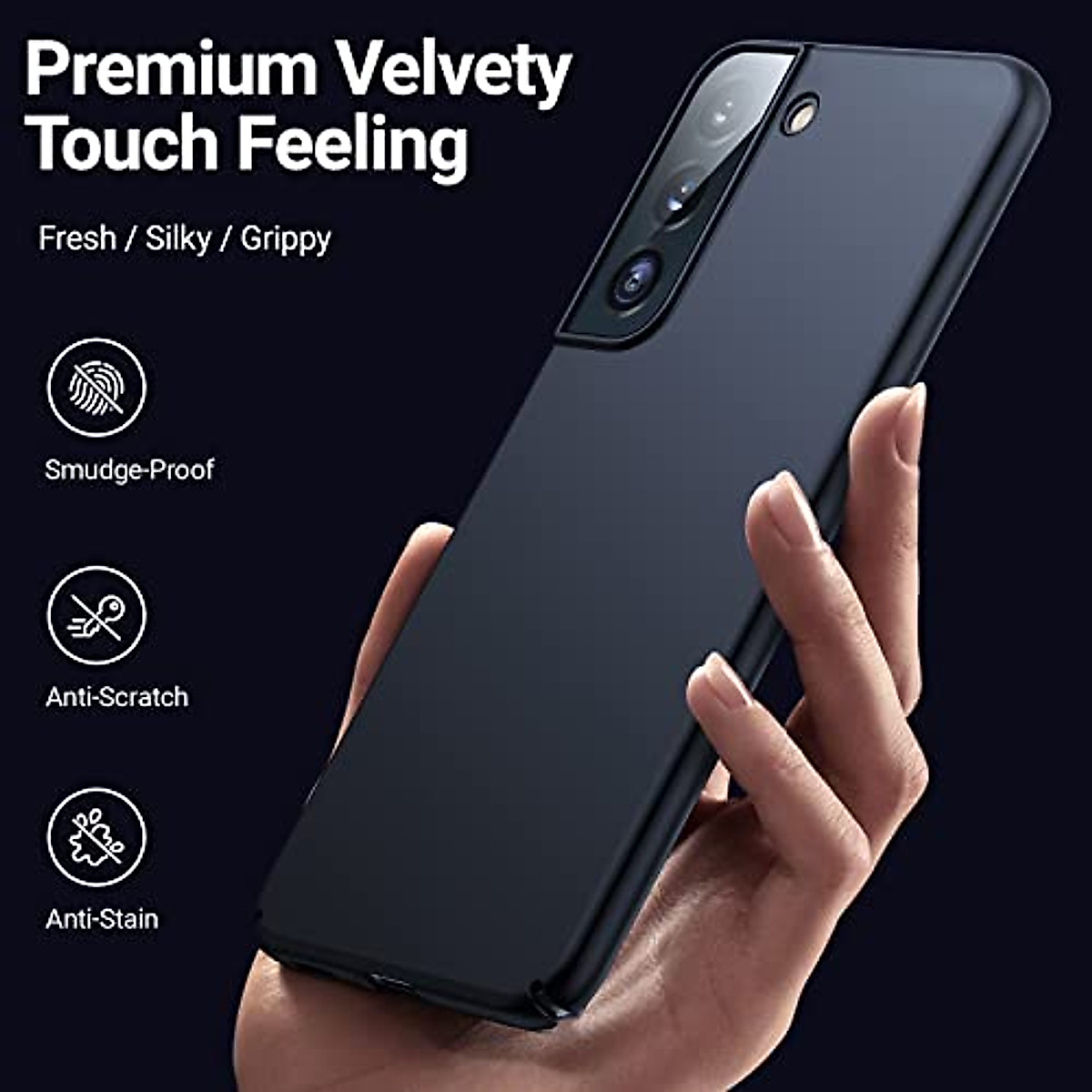 𝑻𝙊𝙍𝙍𝘼𝙎 Slim Fit Samsung Galaxy S22 Case, Incredibly Thin Slim Velvety Touch Secure Grip Hard PC Cover Designed for Samsung S22 Case 5G, Space Black