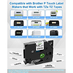Labelife 6-Pack P Touch Label Tape TZe-231 Replacement for Brother TZe TZ Tape 12mm 0.47 Laminated White Label Maker Tape TZe231 TZ231 for Brother P Touch Label Maker PT-D210 PT-D220 PT-H110 PT-D600