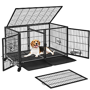 Yaheetech Stackable Dog Crate with Divider 43'' Rolling Heavy Duty Dog Cage with Open Top/ 2 Removable Trays for Small/Medium Dog, Double Story