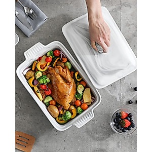 MALACASA Casserole Dish, Baking Dishes for Oven, 4.3qt Ceramic Lasagna Pan, Rectangular Baking Pan, Bakeware Set with Handles for Serving Cooking Banquet Family, 15.9x10x2.9 inches, Series BAKE-GREY