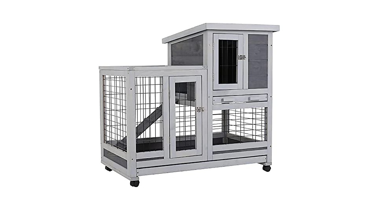 Rabbit Hutch Indoor and Outdoor Rabbit Cage 37 Inch Wide Wooden Hutch ...