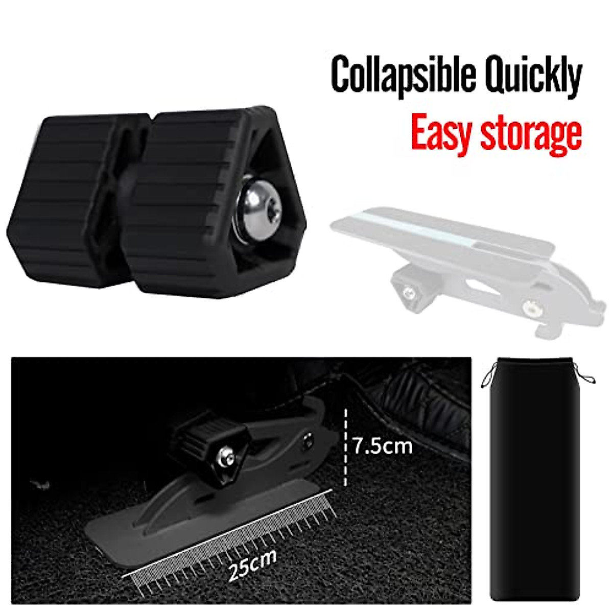 Foldable Car Door Step Plus, Level Adjustment System, All Metal, Side Step (Black)