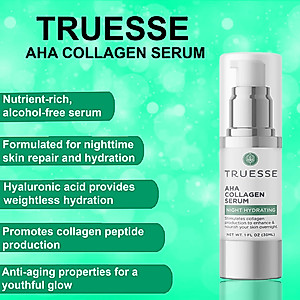 TRUESSE AHA Collagen Serum - Serum for Face - Collagen Peptide - Nighttime Moisturizer - Anti-Aging Serum - Overnight Facial Serum, 1 fl oz…
