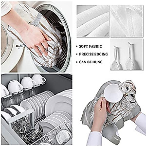CirCleO Cotton Kitchen Towels 2 Pack, Winter Owl Branches Animal Kitchen Dish Towels, Absorbent Dish Cloths/Bar Towels/Tea Towels/Hand Towels with Hanging Loop, Ultra Soft