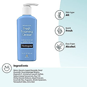 Neutrogena Foaming Facial Cleanser Makeup Remover with Glycerin Oil Soap AlcoholFree Daily Face Wash Removes Dirt Oil Waterproof, NonComedogenic, n.a, fresh, 9.6 Fl O