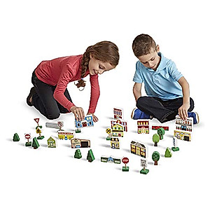 Melissa & Doug Wooden Town Play Set & Wooden Construction Site Vehicles