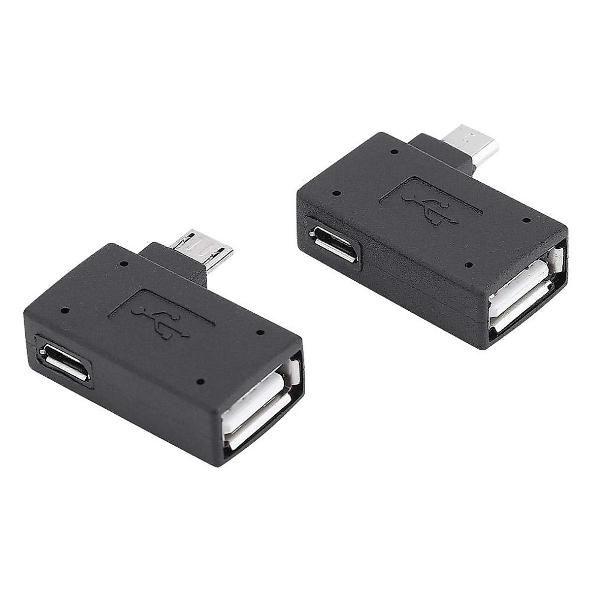 Liukouu 2Pcs USB 2.0 Female to Male Micro OTG Adapter Power Supply Port 90 Degree Left 90 Right Angled
