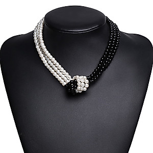 Coucoland 1920s Imitation Pearls Necklace 20s Gatsby Knot Pearl Necklace 1920s Flapper Pearls Accessories Two-tone Stitching Style (Black and White)