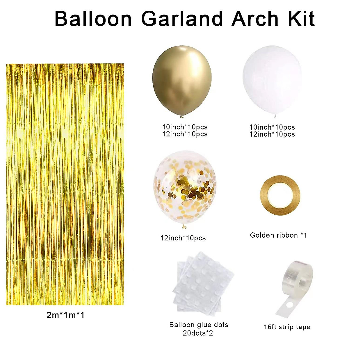 White and Gold Balloon Garland Arch Kit ， White and Gold Party Decorations with 1pcs Gold Tinsel Curtains for Graduation Party New Years Birthday Anniversary