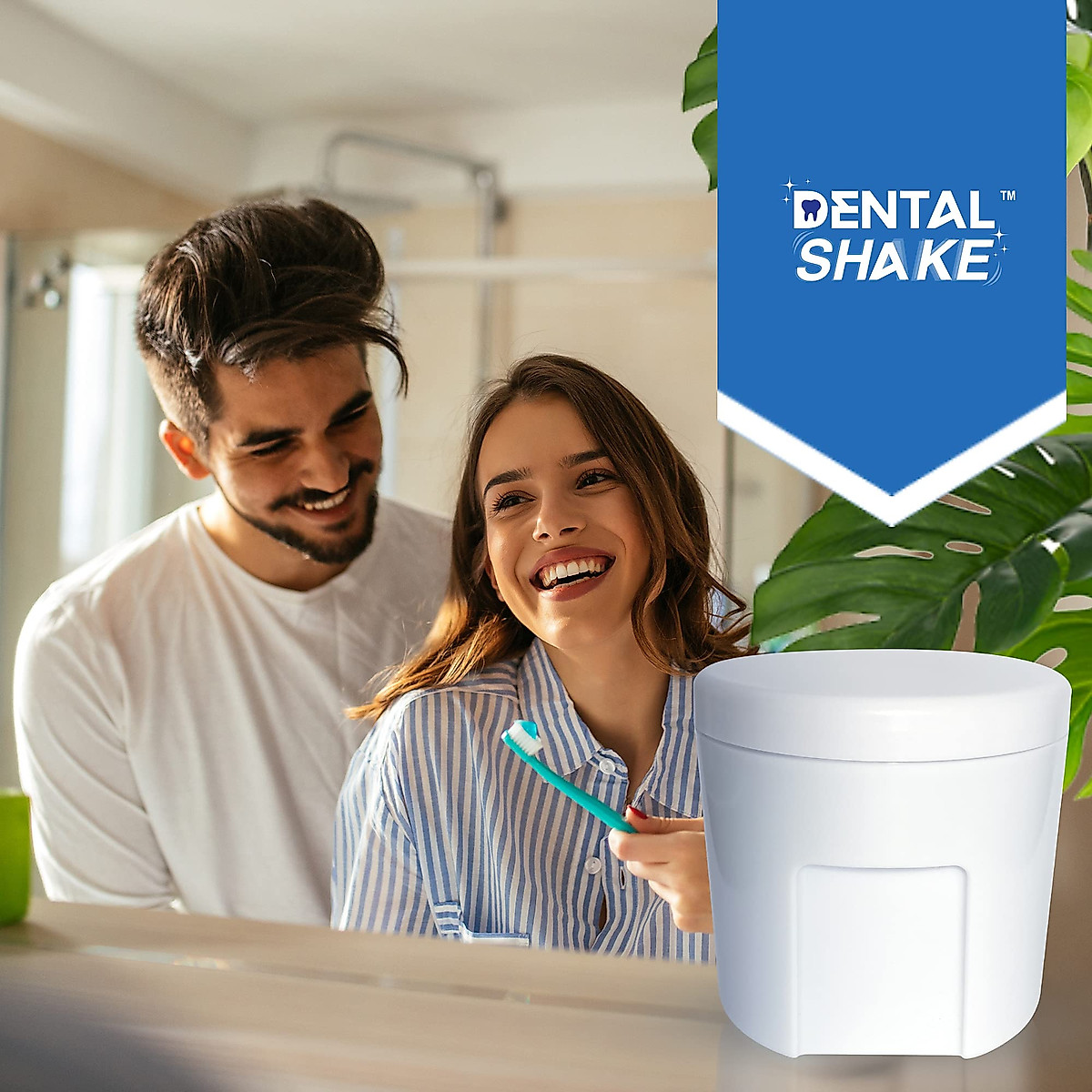 Dental Shake - Shake to Clean Leak Proof Denture Cup, Denture Case and Retainer Holder, Denture Bath and Retainer Cleaner Case, Denture Cleaning Case for Full Dentures