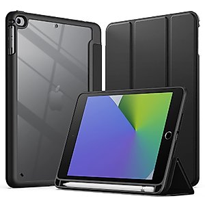 JETech Case for iPad Mini 5/4 (7.9-Inch 2019/2015 Model) with Pencil Holder, Clear Transparent Back Shell Slim Stand Shockproof Tablet Cover, Auto Wake/Sleep (Black)