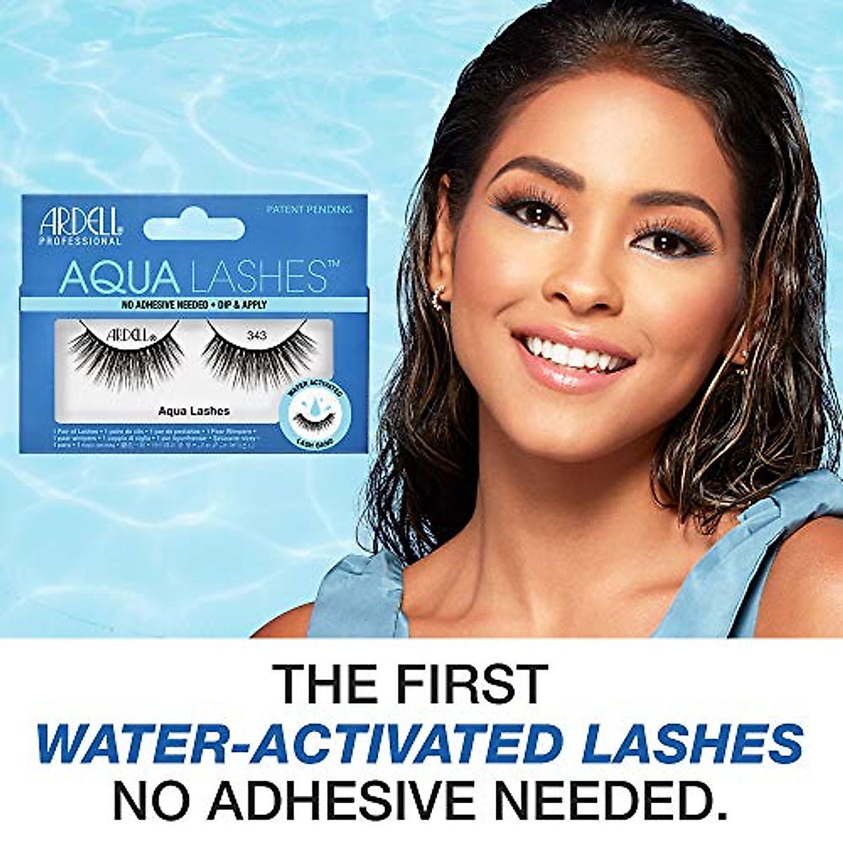 Ardell Aqua False Strip Lashes 343, Reusable, Lightweight, Water Activated Falsies, No Lash Glue Required, 4 Pack