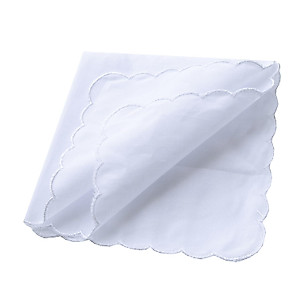 MemoryHanky Bulk Pack Handkerchiefs Cotton Scalloped Hankies Pocket Square Towel White 11 Inches