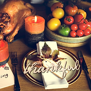 Yalikop 6 Pieces Thanksgiving Wood Cutouts Thankful Grateful Sign Handmade Wood Signs for Thanksgiving Fall Plate Decor Crafts DIY Decorations Supplies, 6 Styles