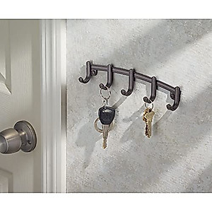 mDesign Steel Modern Key Holder for Wall - Decorative Wall-Mount Key Ring Holder and Hook Rack - 5 Metal Hooks for Hanging Dog Leash, Car Keys, and Keychain - Hyde Collection - 2 Pack - Bronze