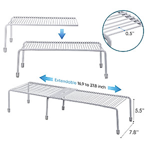 WIRESPIRIT - Expandable Shelf Organizer (2 Pieces) for Countertop, Cupboard, Cabinet, Pantry - Adjustable Kitchen Organization Shelf Rack - White