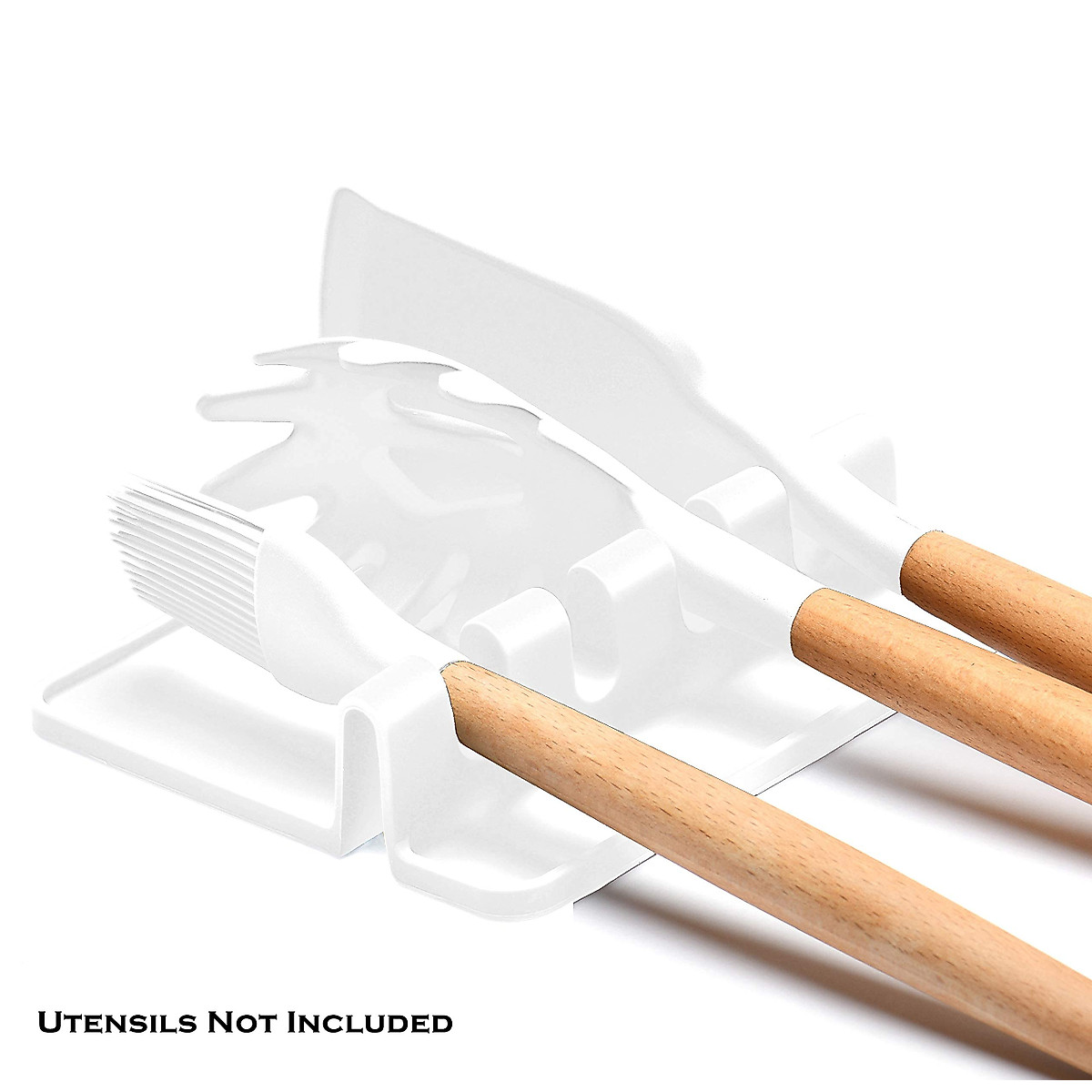 Silicone Spoon holder for Stove Top with Drip Pad Heat Resistant, BPA Free Utensil Rest & Spoon Rest for Kitchen Counter - Grill Utensil Holder for Spatulas, Tongs, Ladles (white)