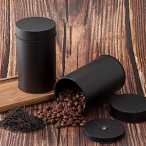 10 packs Tea Tin Canister Tea Tins for Loose Tea Metal Coffee container for ground Coffee Tea Canister 16 oz Round Tin Can with Airtight Double Lids Canister for Kitchen Storage（Black）