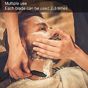 Barber Straight Razor Straight Edge Shaving Razor Manual Shaver with Neck Duster Brush and 40 Pieces Double Edge Blades for Hair Salons