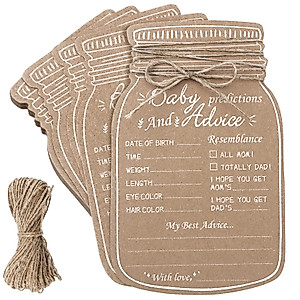 Lincia 50 Pcs Baby Shower Prediction and Advice Cards Mason Jar Advice and Prediction Cards Baby Shower Cards for Baby Shower Gender Reveal Party Supplies Mom Dad Party Decorations(Brown)