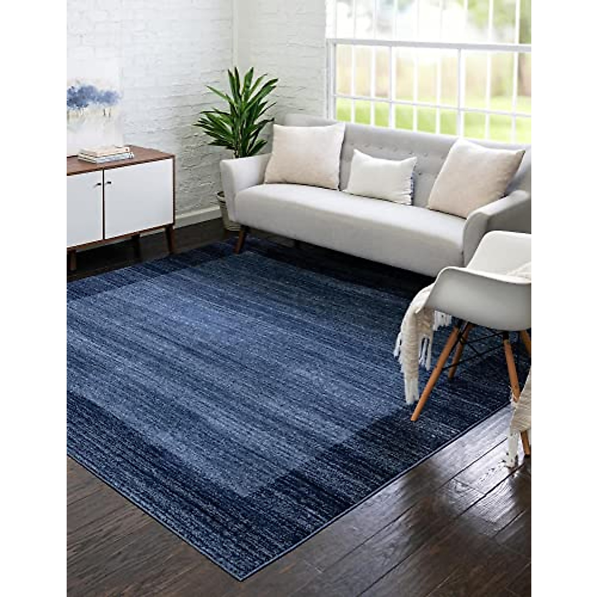 Unique Loom Del Mar Collection Area Rug - Abigail (7' 10" Square, Navy Blue/ Blue)