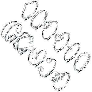 Honsny 11PCS Adjustable Stackable Rings for Women, Silver Gold Knuckle Rings Set Joint Finger Rings Pack Cute Rings for Teen Women
