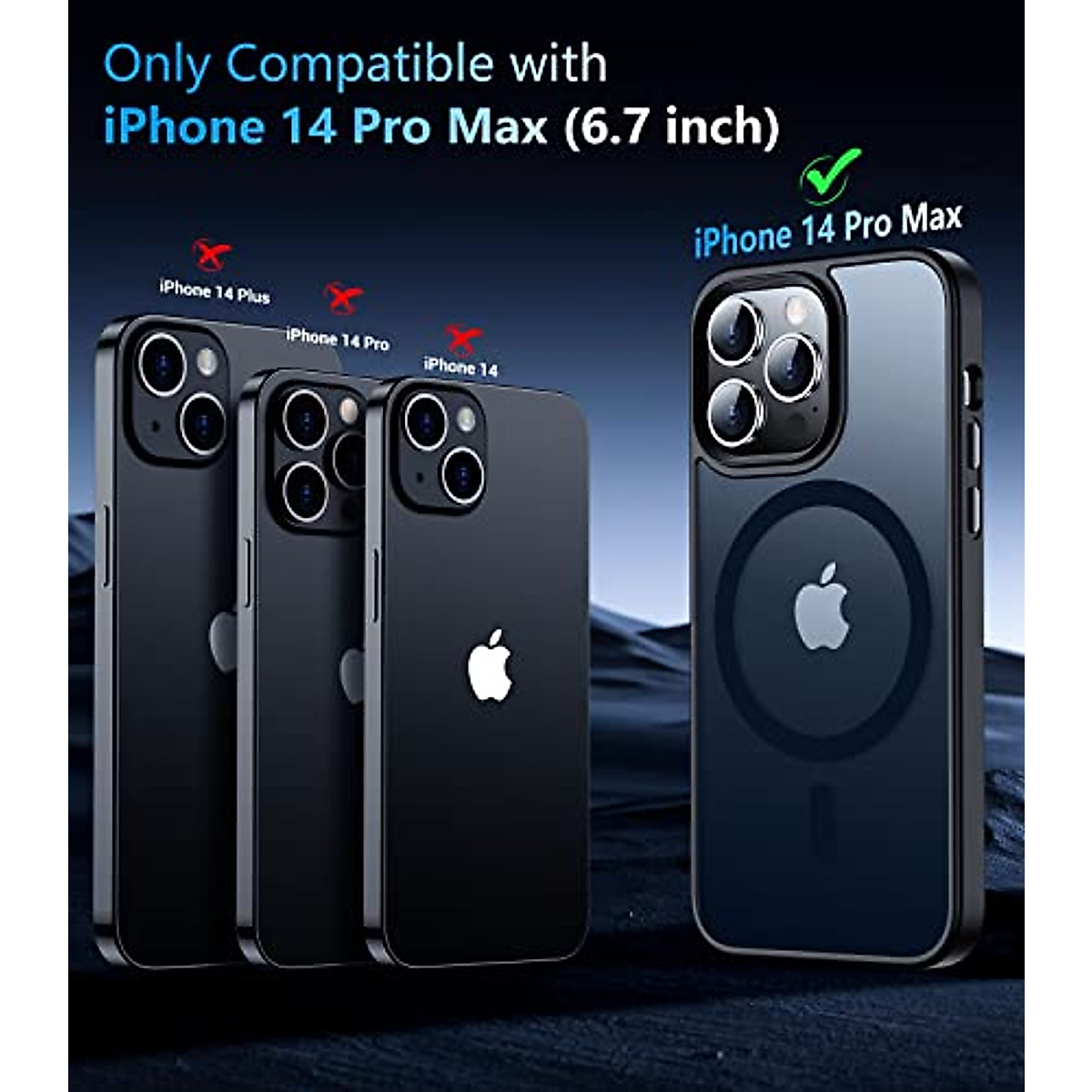 Temdan Magnetic Case for iPhone 14 Pro Max Case, [Compatible with MagSafe] [2Pcs Tempered Glass Camera Protector & Screen Protector] Slim Translucent Matte Shockproof Case for iPhone 14 ProMax Case