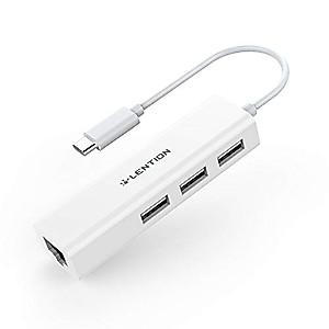 LENTION USB C to 3 USB 2.0 Ports Hub with RJ45 Ethernet LAN Adapter Compatible 2020-2016 MacBook Pro 13/15/16, New Mac Air, MacBook 12, Surface Pro 7/Book 2/Go, Chromebook, More (CB-UC2.0, White)