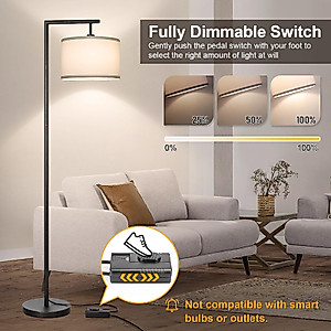 Boncoo Black Floor Lamp, Dimmable Floor Lamp for Living Room, Modern Standing Lamp with Adjustable Drum Shade, Tall Reading Light Corner Lamp Suitable for Couch, Bedroom, Office (Bulb Included)