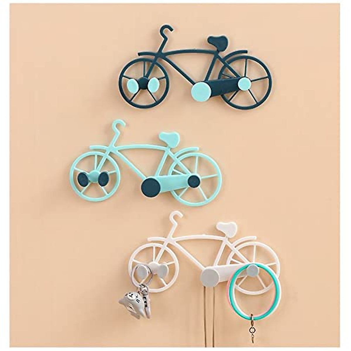 JruiZhp Coat Rack Coat Hooks,Household Free Punching Wall Hanging Coat Rack Creative 3Pcs Bicycle Three- Dimensional Decorative Hook Bedroom Living Room