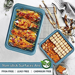 Baking Pans Set with Nonstick Coating - UltraThick Professional 8-Piece Bi-Color Pans including Cookie Sheet, Muffin, Loaf, Cake Pans, and Cooling Rack - Heavy Duty, Dishwasher Safe (Grey&Blue)