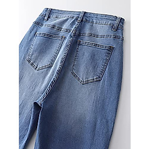 KISSPLUS Plus Size Tapered Jeans for Women High Waist Loose Women Jeans Curvy Stretchy Denim Pants for Women Inseam 30 Light Blue in White 4XL