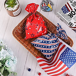 Whaline 150Pcs 4th of July Cello Bags 3 Design Patriotic Stars Stripes Cellophane Bags with Twist Tie American Flag Party Candy Goodie Treat Bag for Independence Day Memorial Day Party Favor Supplies