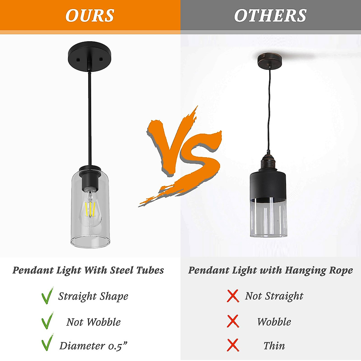 Zevluck 2-Pack Pendant Light, Matte Black Pendant Lighting with 5 Adjustable Tubes, Hanging Light Fixtures with Clear Glass Shade, Tiltable Pendant Lighting for Kitchen Island, Dining Room