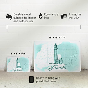 Lantern Press 12x18 Inch Metal Sign, Florida, Lighthouse, Teal, Coastal Icon