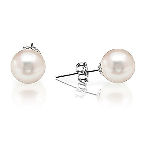 PAVOI Handpicked AAA+ 14K White Gold Round White Freshwater Cultured Pearl Earrings | Pearl Earrings for Women - 6mm