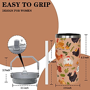 Hachishun Chicken Tumbler with Handle, Stainless Steel Vacuum Insulated Flip Straw 20 oz Chicken Tumbler Spill Proof Coffee Travel Mug Chicken Gifts for Women