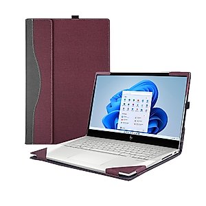 VEVOOD Laptop Cover for HP Envy x360 Laptop 15t /15z-XXX/ 15-ed/15-er/15-ep/15t-es100...All Inclusive Drop Case 15.6" PU Leather Inside Pocket Cover (15.6inch, red Wine)