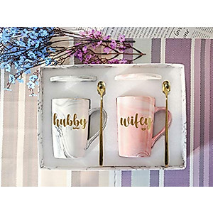 Wifey and Hubby Coffee Mugs Set Hubby Wifey Mugs Hubby and Wifey Gifts Wifey and Hubby Gifts Mr Mrs Gifts Husband Wife Mugs Engagement Wedding Anniversary Valentines Day Gifts for Couple 14 Ounce