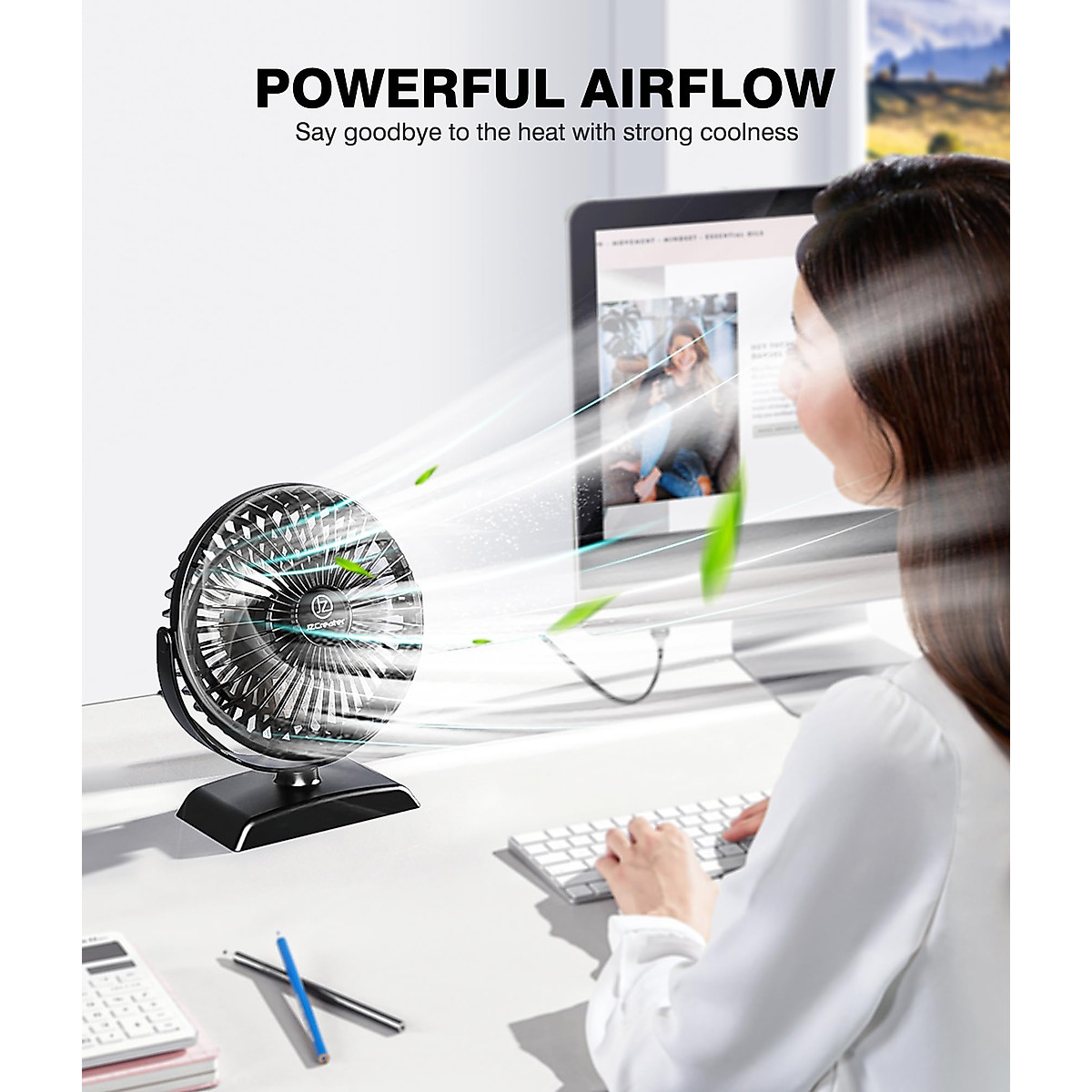 JZCreater USB Desk Fan, USB Fan Mini, 360 Rotation Desktop Fan with 3 Speed, Table Personal Cooling Fan, Quiet Mini Desk Fan, USB Powered, Small Fan for Home Office Bedroom Car Travel, Black