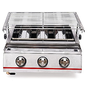 Portable Grill 3-Burner Tabletop Propane Gas Grill 18'' x 10'' Outdoor Camping Cooking Grill Table Top Propane Gas BBQ Patio Garden Picnic Backyard Barbecue Grill