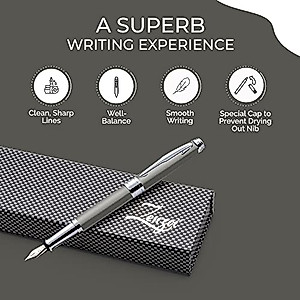 ZenZoi Gray Fountain Pen | Luxury Fountain Pen, Executive Pen for Men, Women | Pen Gift Box W/Refillable Metal Pen, Fine Nib, Converter & 2 Ink Refill | Elegant, Quality, Fountain Pens for Writing