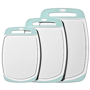 Spring Chef Professional Cutting Boards for Kitchen with Soft Grip, Deep Juice Grooves, Non-Porous Chopping Board, Dishwasher Safe, BPA Free, Set of 3, Mint