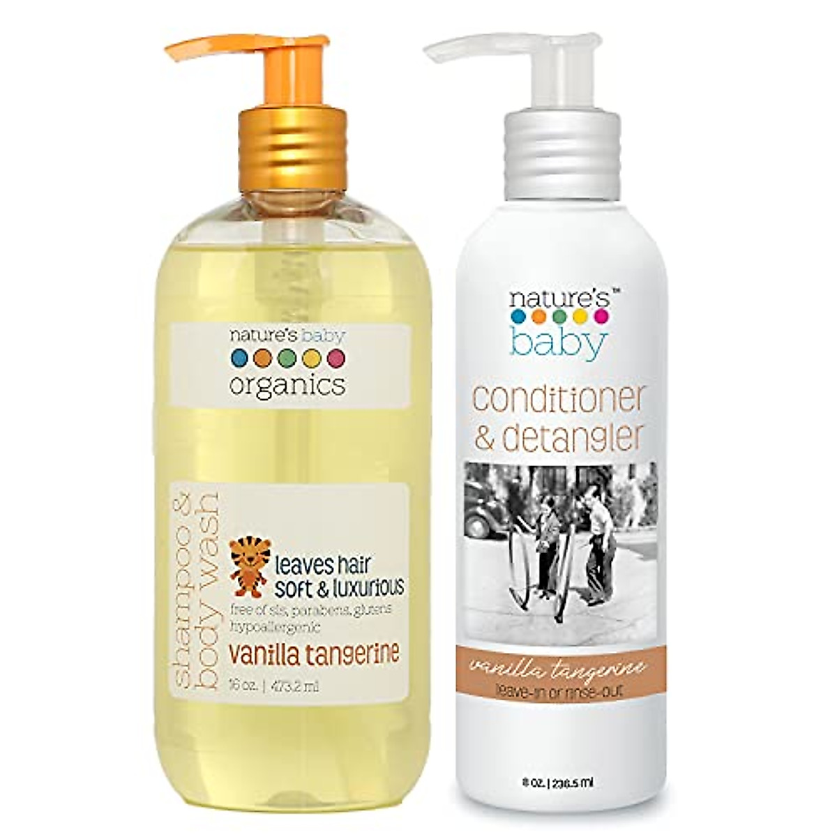 Nature's Baby Shampoo And Conditioner Combo Pack, Tear Free, Sulfate Free, Formulated for Sensitive and Problem Skin - 16 oz Shampoo & 8 oz Conditioner, Vanilla Tangerine, 2 Pack