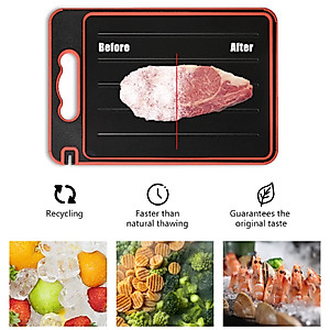 LIZHOUMIL Defrosting Tray, 4-in-1 Board Double-Sided Frost Away Plate Chopping Board Kitchen Gadget with Knife Sharpener Cutting Board red Black