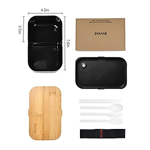 invvni Bento Box Lunch Box Containers for Adults Kids - Natural Bamboo Lid, Cutlery & Chopsticks, Microwave Safe, Dishwasher Safe, Bpa Free, Leakproof, Gifts for Women, Small