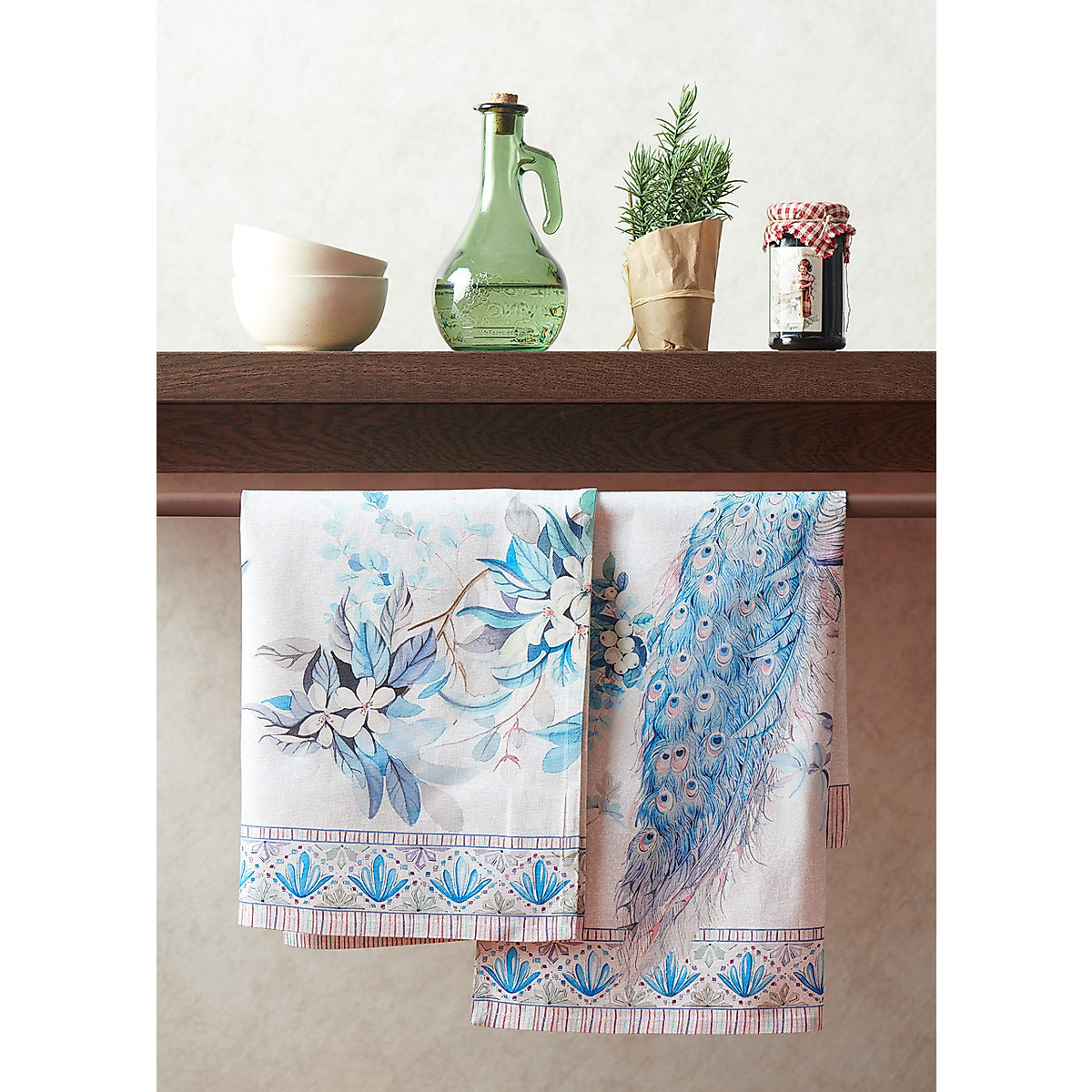 Maison d' Hermine Kitchen Towel 100% Combed Cotton Premium Set of 3 Kitchentowels Easter Tea Towels (20"x27.50") for Table Cleaning, Dining, Buffet Parties & Wedding Use - Peacock Utopia