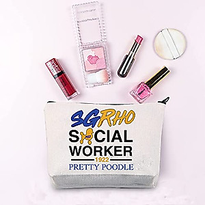 JXGZSO SGRHO Social Worker 1922 Pretty Poodle Cosmetic Bag SGRHO Sorority Sister Makeup Bag (SGRHO Social Worker White Bag)