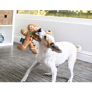 goDog Christmas Gingerbread Man Squeaky Plush Dog Toy, Chew Guard Technology - Brown, Large